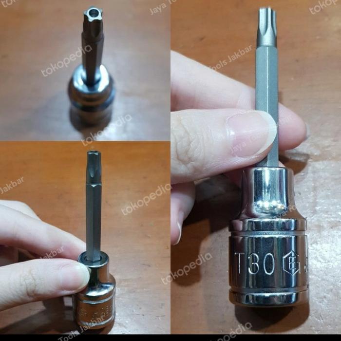 Jual kunci sock L bintang 5 lubang drive 1/2 ukuran T30 star hex bit ...