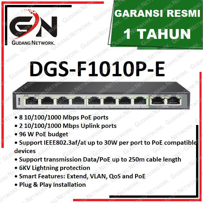 Jual D-Link DGS-F1010P-E , 8 Port Gigabit PoE + 2 Uplink Ports 250M ...