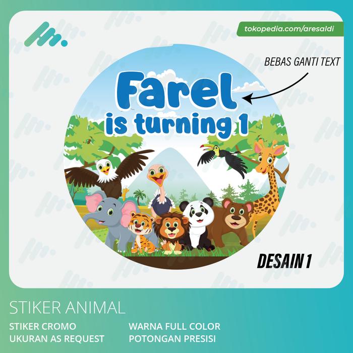 Jual label stiker ANIMAL Ulang Tahun Anak - sticker ULTAH bisa custom ...