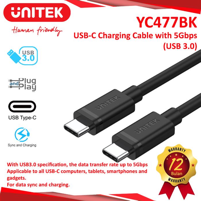 Jual Unitek YC477BK Kabel data USB Type C to USB Type C 5Gbps - Jakarta ...