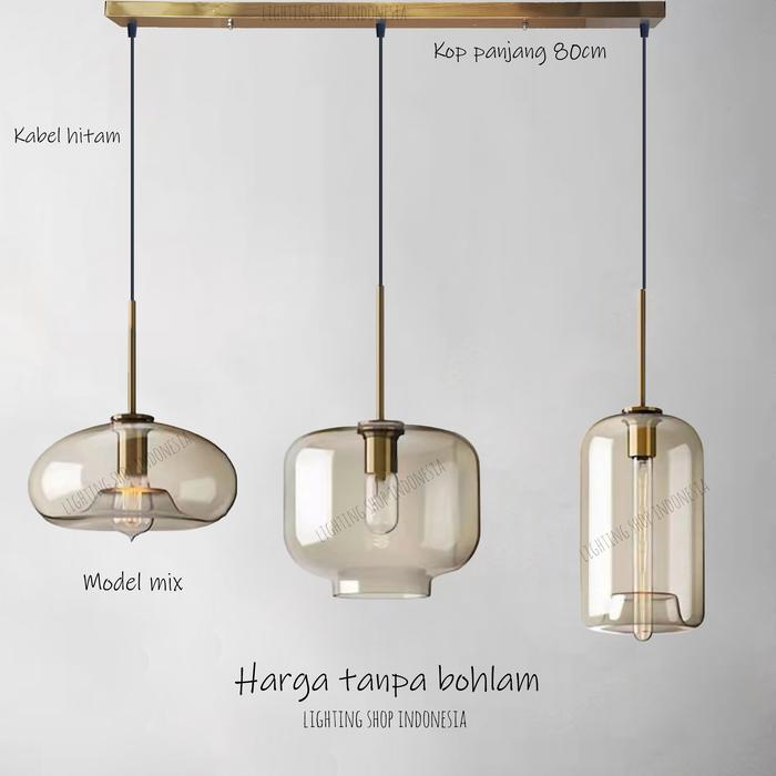 Jual Lampu gantung 3in1 kaca teh 1set 3 lampu meja makan minimalis cafe - Model Tipe B, kop ...