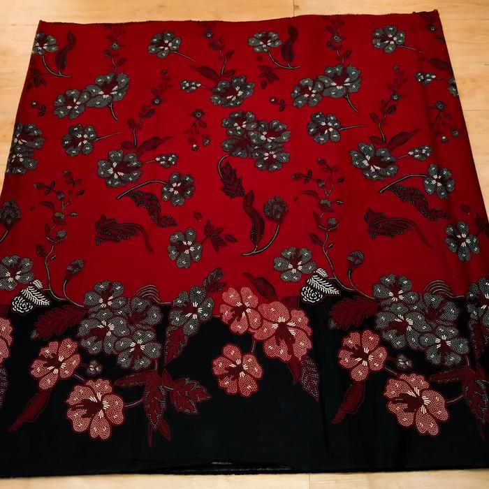 Jual Kain Batik Meteran Potongan Motif Bunga Sepatu - Maroon, 0,5 meter ...
