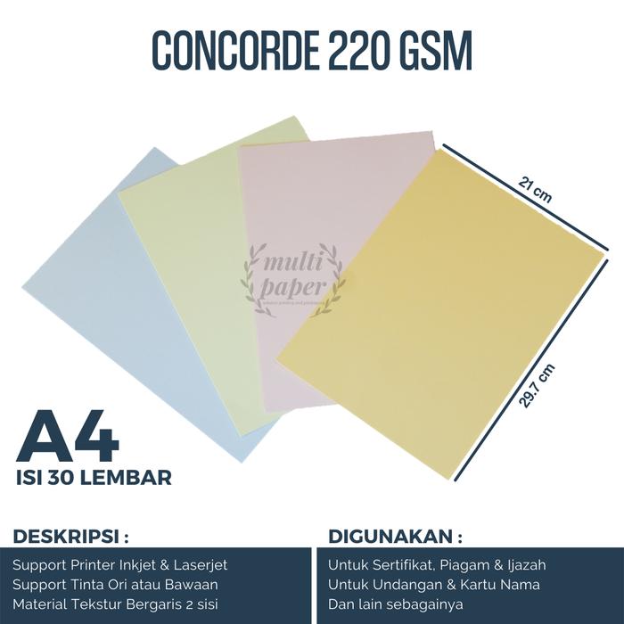 Jual Kertas Concorde A4 220gr isi 30 lembar / Kertas Sertifikat - Merah ...
