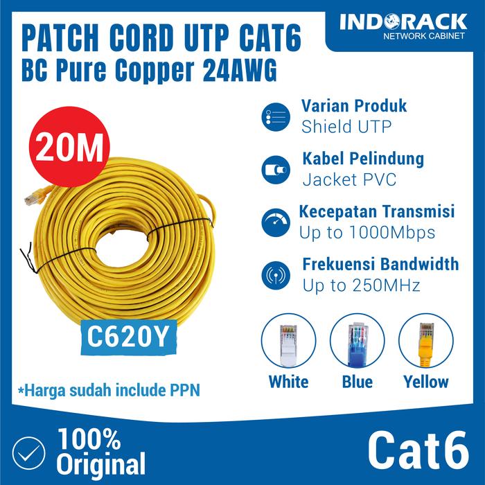 Jual KABEL LAN 20M PATCH CORD UTP 20Meter Lengkap RJ45 Cat6 - Putih ...