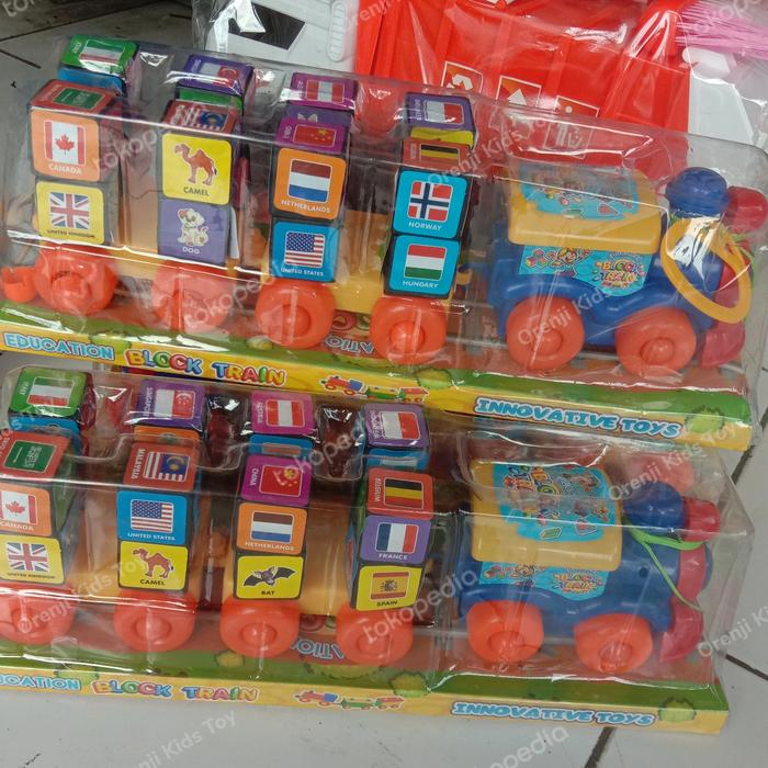 Jual Kereta Api blok balok berputar puzzle tarik gambar huruf montesori ...