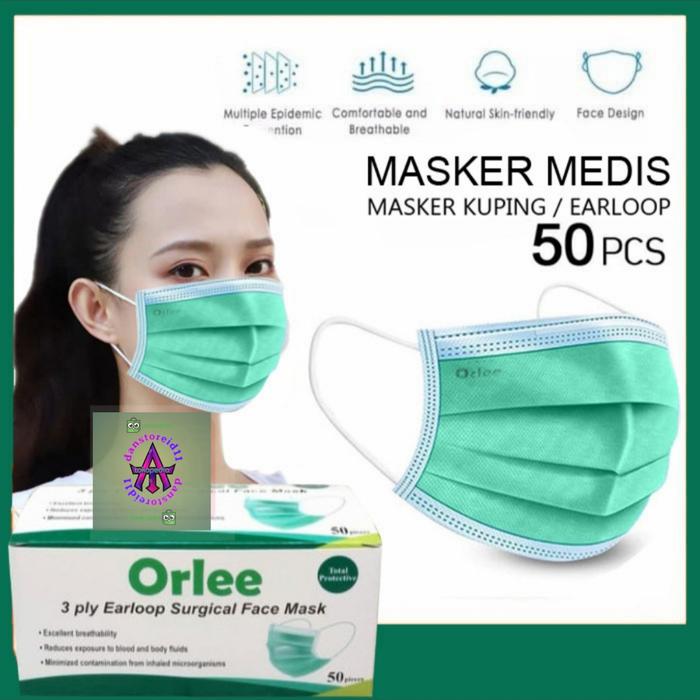Jual Masker 3ply Orlee Surgical Hijau Green Medis Earloop Kemenkes isi ...