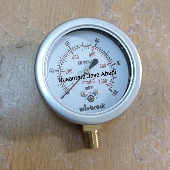 Jual Pressure Gauge Stainless 2 1/2 " inchi 100 Mbar 1000 mmH2O - Jakarta Barat ...