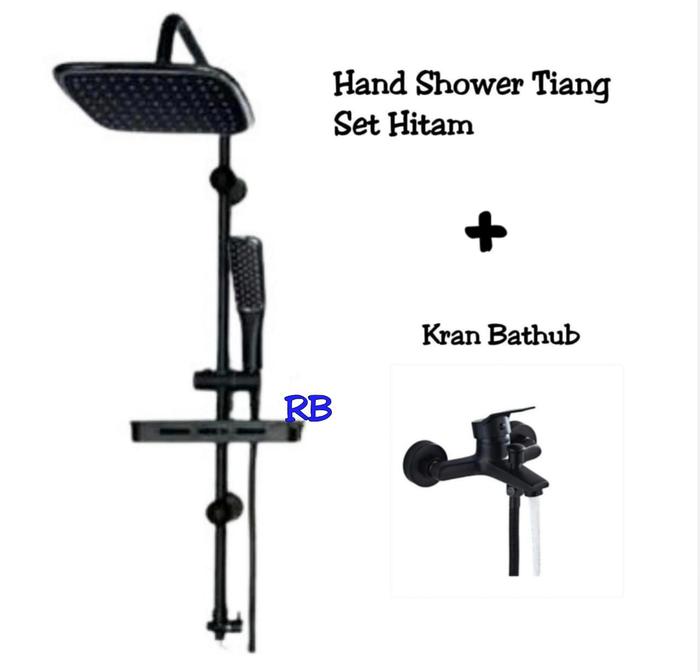 Promo Hand Shower Tiang Set Minimalis Black + Keran Bathub - Shower ...