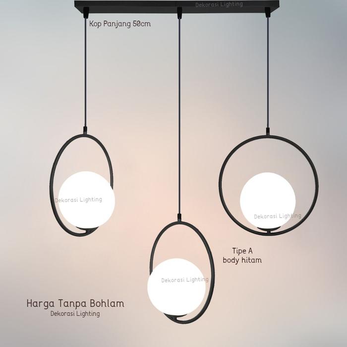 Jual Lampu gantung 3in1 kaca modern meja island kop panjang 1set 3 lampu - Tipe A Hitam, Kop ...