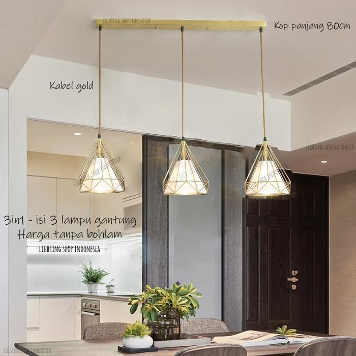 Jual Lampu gantung diamond gold 3in1 kain kop panjang 80cm modern minimalis - Jakarta Pusat ...