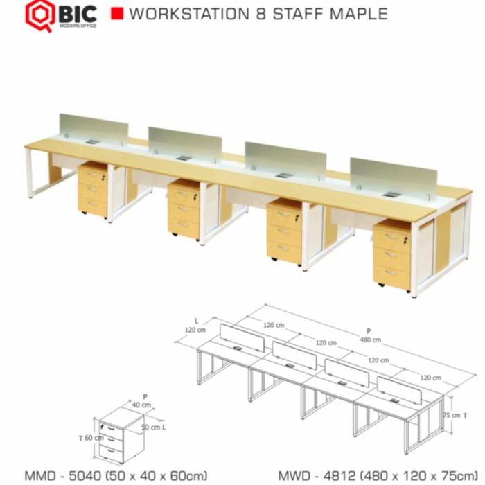 Jual Meja partisi kantor workstation staf 8 meja seater sekat kaca QBIC ...