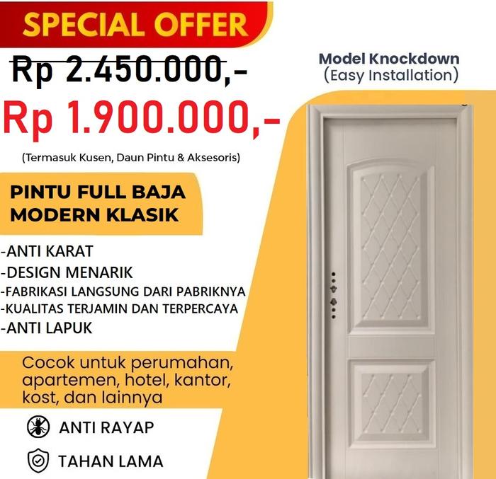 Jual Pintu Utama / Pintu Baja Metal Putih Klasik Modern + KUSEN ...