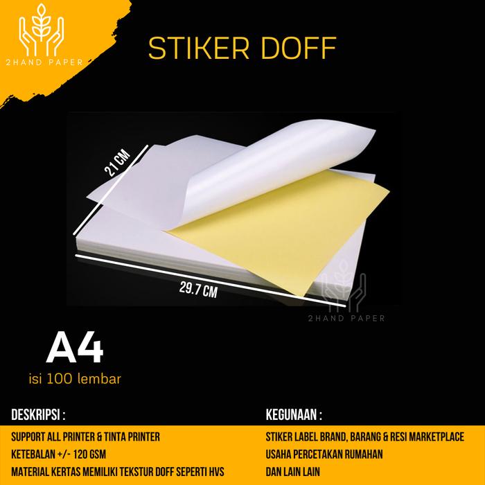 Jual Kertas Sticker HVS A4 isi 100 lembar / Stiker Doff A4 / Kertas ...