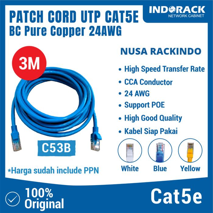 Jual C53B - PATCH CORD 3 METER UTP CAT 5e KABEL LAN - BIRU - Jakarta ...