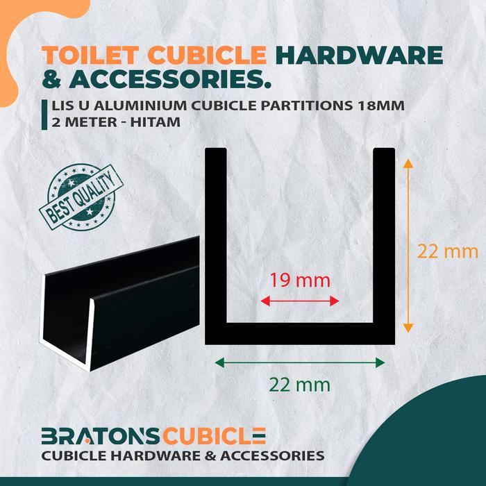 Jual Lis U Aluminium List U Channel Cubicle 18MM - 2 Meter - Hitam ...