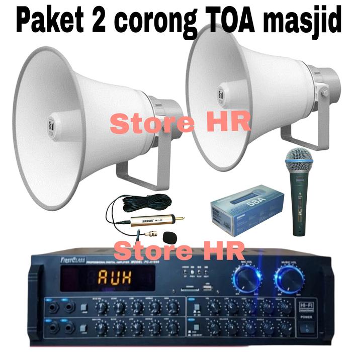 Jual corong toa masjid 50 Watt 2 pcs ampli bluetooth mic imam dan azan ...