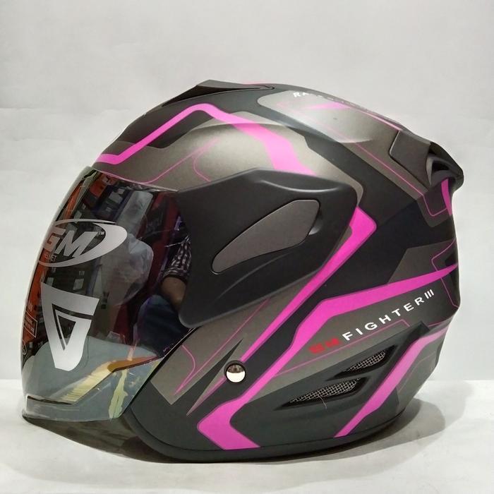 Jual HELM GM FIGHTER MOTIF GV2 BLACK DOF PINK HELM HALF FACE - Kota ...