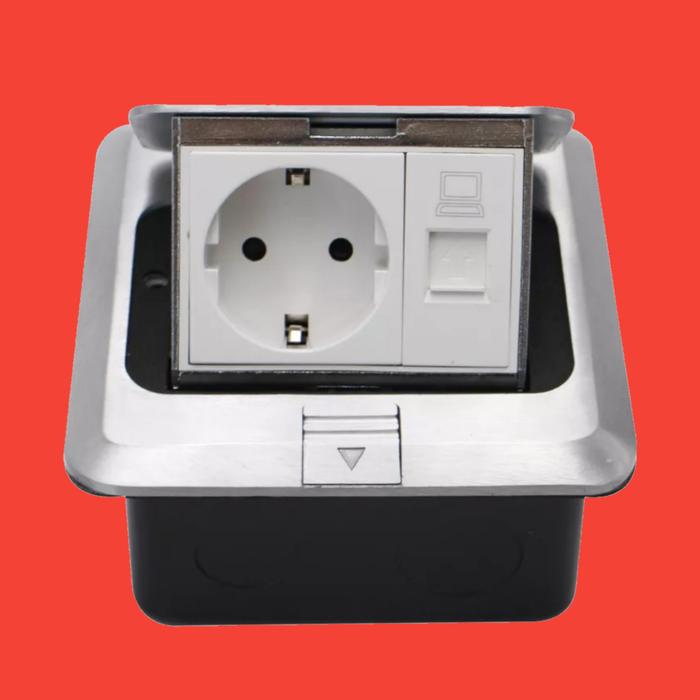 Jual Floor Socket Panel Stop Kontak Lantai Meja Listrik + Lan Rj45 Utp ...