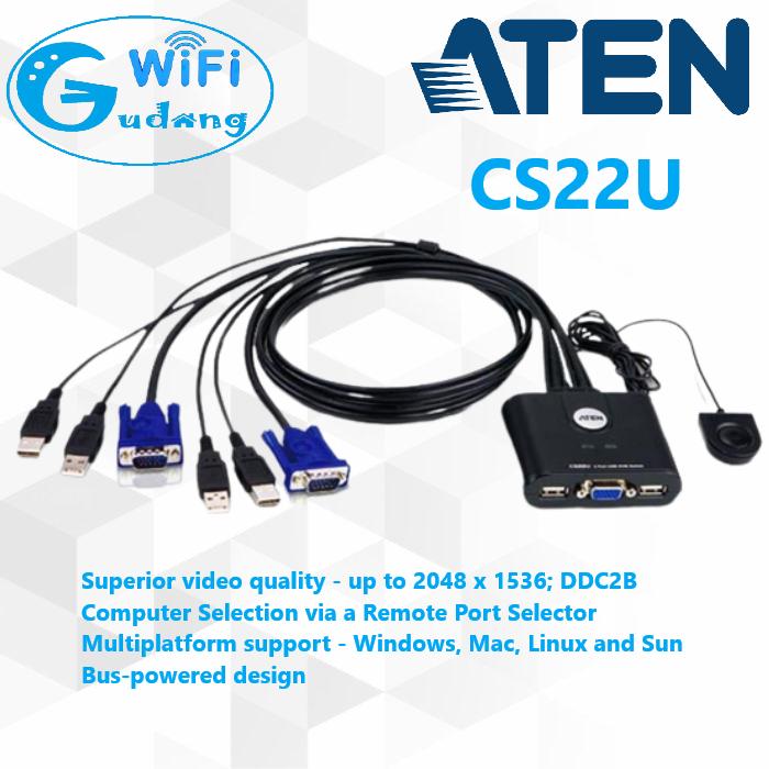 Jual ATEN CS22U 2-Port USB VGA Cable KVM Switch with Remote Port ...
