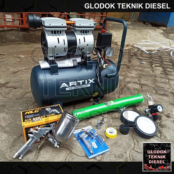 Jual PAKET HEMAT KOMPLIT BENGKEL CAT KOMPRESOR ANGIN OILLESS 0.75 HP 24 ...
