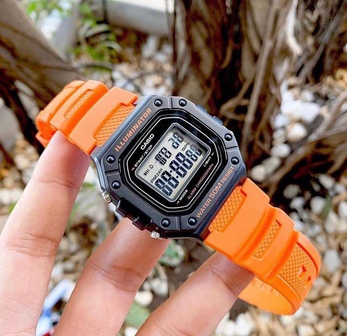Jual JAM TANGAN DIGITAL ORIGINAL CASIO W 218H 4B ORANGE GARANSI TAHAN ...