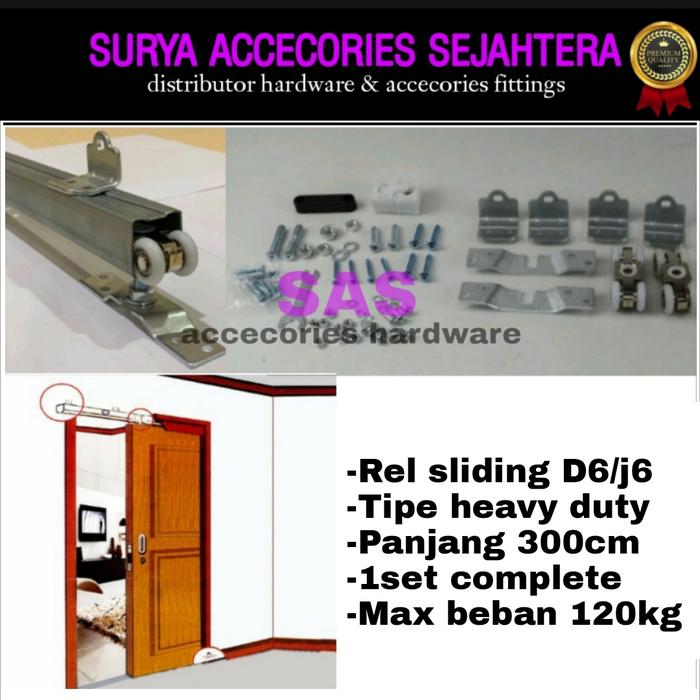 Jual rel pintu sliding door Heavy duty HD D6/J6 300cm rel pintu gantung ...
