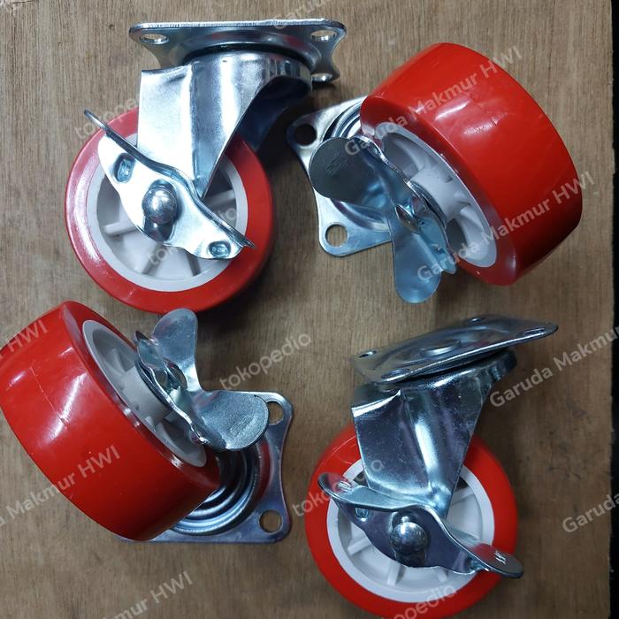 Jual roda PU merah taiwan 3inch rem (1set) - Jakarta Barat - Garuda ...
