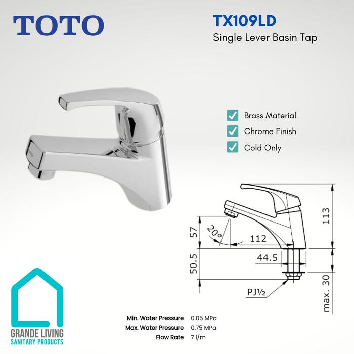 Jual TOTO Kran Wastafel Dingin Keran Washtafel Kuningan TX109LD ...