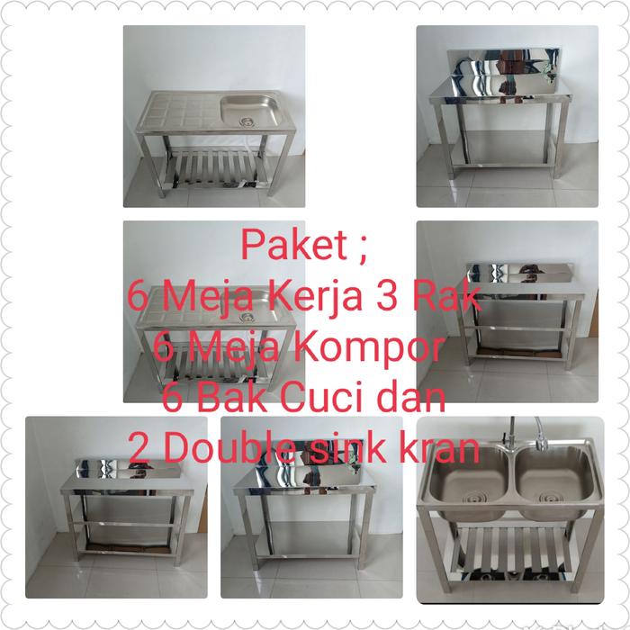 Jual Paket 6 Meja Stainless ; 6 Meja Kompor ; 2 Double sink ; 6 Bak ...