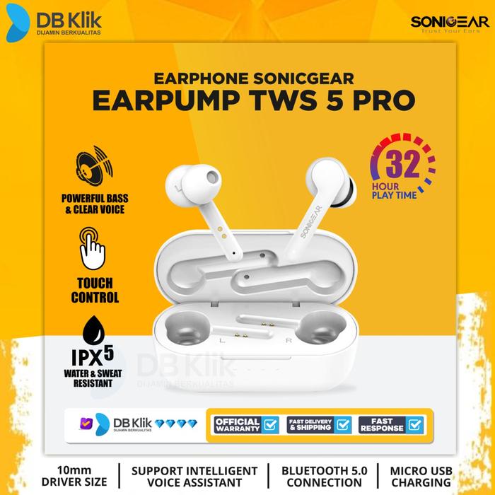 Earphone SonicGear TWS 5 PRO Bluetooth 5.0-Earpump Sonicgear TWS 5 PRO - WHITE