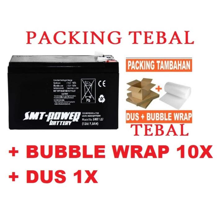 Jual Baterai Aki Kering UPS VRLA MF SLA SMT-POWER SMT127 12v 7.5Ah 7Ah ...