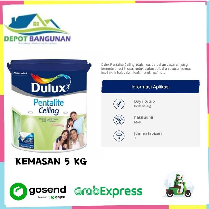 Jual CAT KHUSUS GYPSUM DULUX PENTALITE CEILING WHITE MATT 5 KG - Kota ...