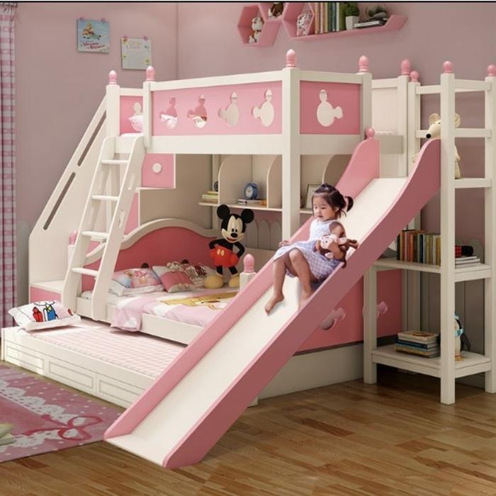 Jual Bunk Bed Anak 3 Kasur Pink - Ranjang Tingkat Anak Set Perosotan ...