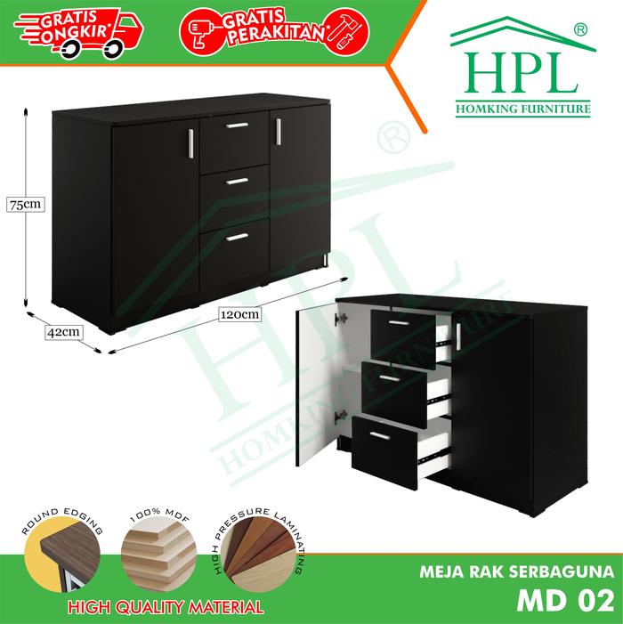 Promo Meja Rak Kabinet Serbaguna HPL - Hitam, Model8 Cicil 0% 3x - Kab ...