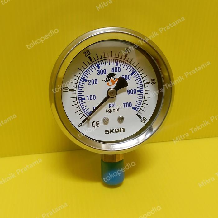 Jual Manometer Pressure Gauge Stainless SKON 4 inchi 50 Bar / 700 psi ...
