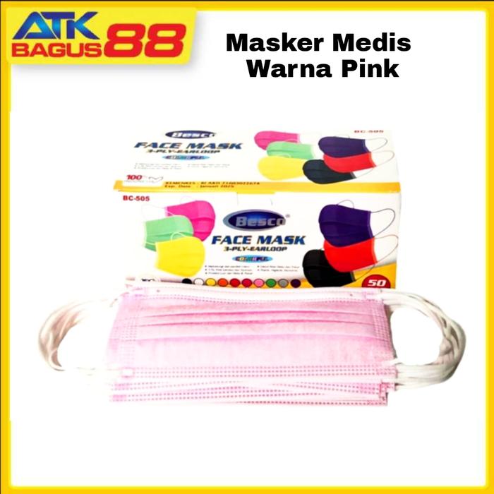 Jual FACE MASK 3 PLY EARLOOP - MASKER MEDIS BESCO WARNA PINK TERMURAH ...