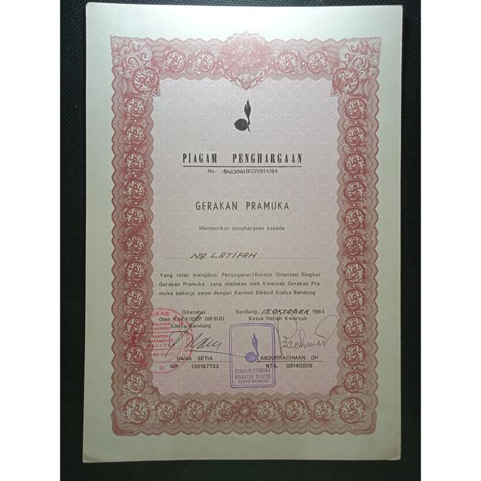 Jual Piagam Penghargaan Gerakan Pramuka 1984 - Kota Bandung - Chelqy ...