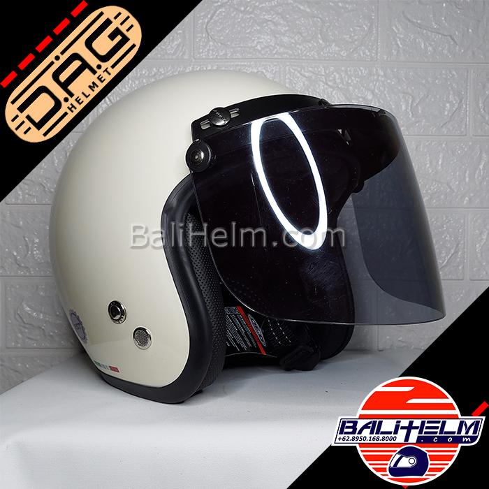 Jual Helm Retro Polos DAG Original Super Cream Glossy - + Kaca Hitam ...