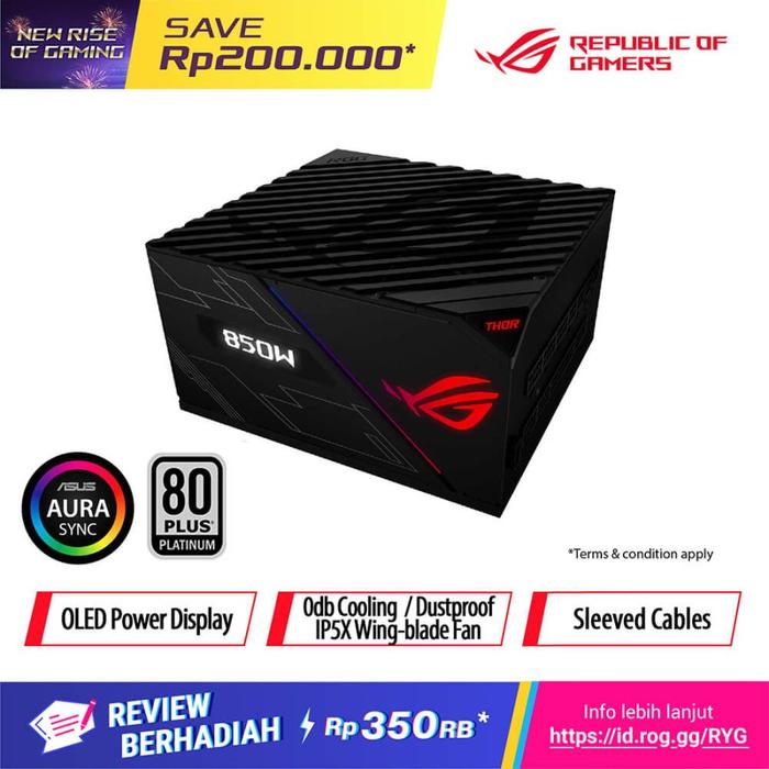 Jual ASUS ROG THOR 850W 80+ PLATINUM FULL MODULAR RGB PSU OLED Power ...