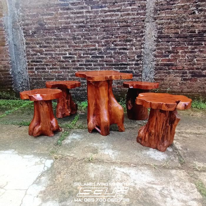 Jual 1Set Meja Kursi Akar Kayu Jati Model JAMUR / meja teras / meja ...