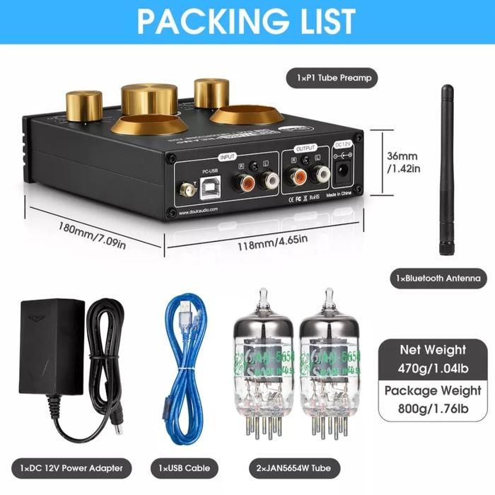 Jual DOUK AUDIO P1 HiFi Vacuum Tube Preamp USB DAC Headphone Amp BT5.0 AptX - P1 GE 5654W TUB ...