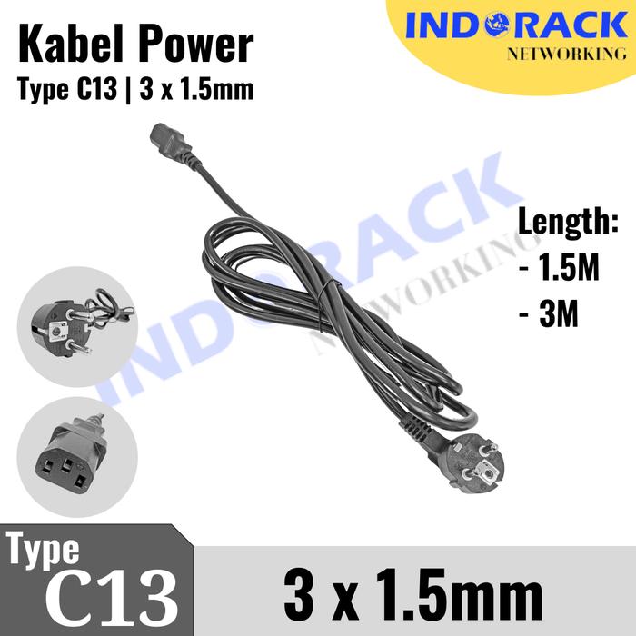 Jual Indorack Kabel Power Cord Type C13 Panjang 1.5m 3m Tebal 3 X 1.5mm ...