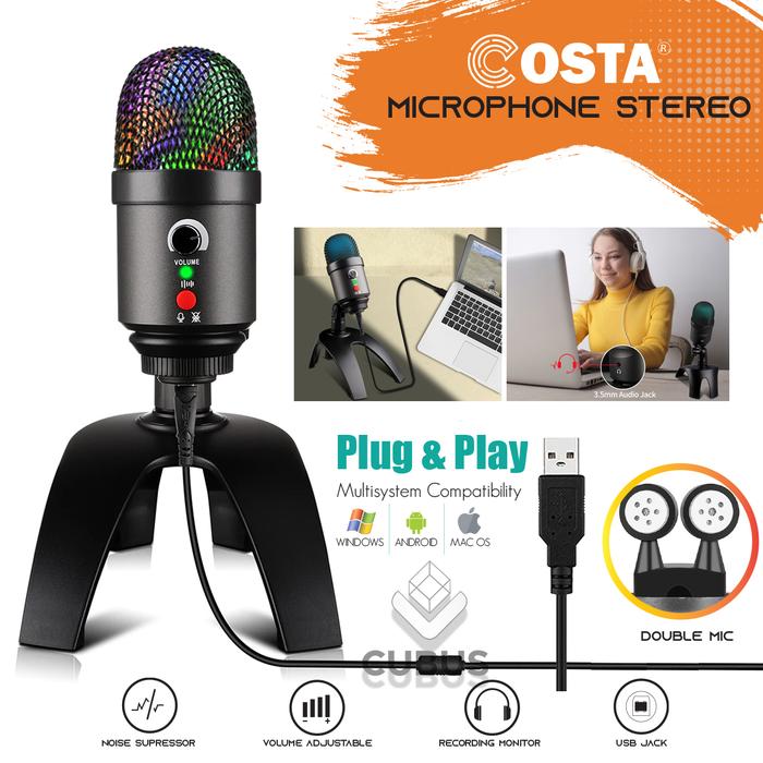 Promo COSTA CM-S10 RGB Microphone Condenser USB Stereo Mic ...