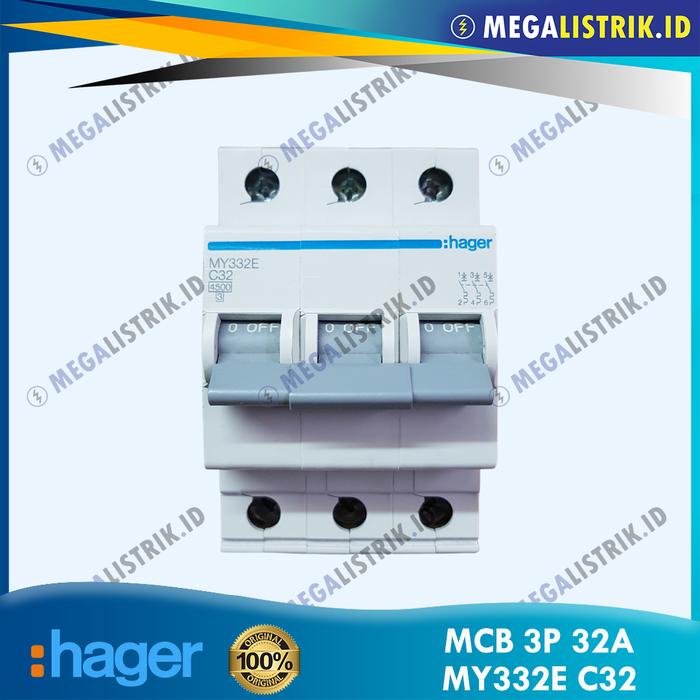 Jual Hager MCB 3P 32A MY332E / MCB 3 Phase 32 Ampere 4.5kA C32 SNI ...