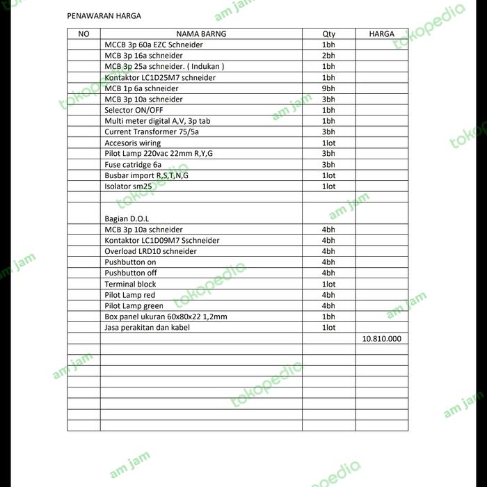 Jual mccb 3p 60a-mcb 3p 25/16A panel distribusi + D.O.L. schneider ...
