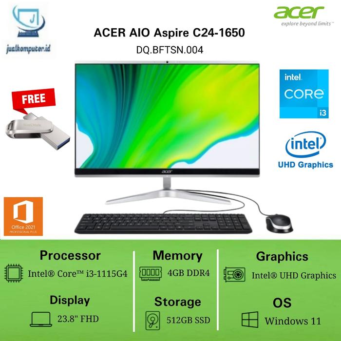 Promo PC AIO ACER Aspire C24-1650 i3-1115G4/4GB/512GB SSD/23.8"/WIN11 ...