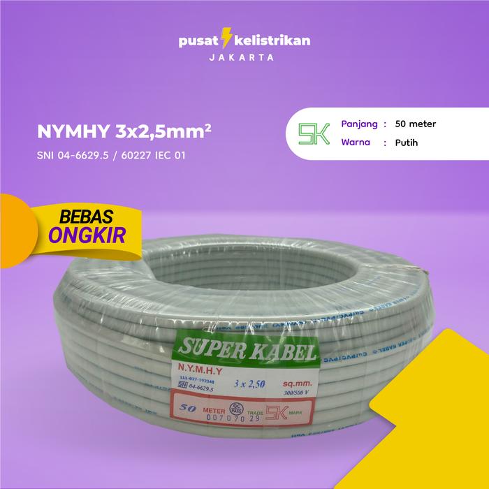 Jual Kabel NYYHY 3X2.5 3 x 2.5 MM NYMHY 50 METER Super Cable - Putih ...