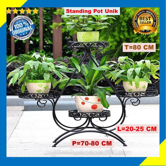 Jual Rak Bunga Besi Susun Minimalis 4 Dudukan Standing Pot Unik Flower ...