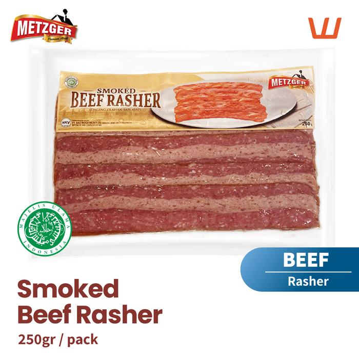 Jual BEEF BACON METZGER HALAL SMOKED BEEF RASHER SAPI ASAP 250GR ...