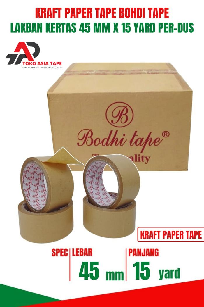 Jual LAKBAN KERTAS KRAFT PAPER TAPE 45MM X 15 YARD BODHI TAPE 1 DUS 72 ...